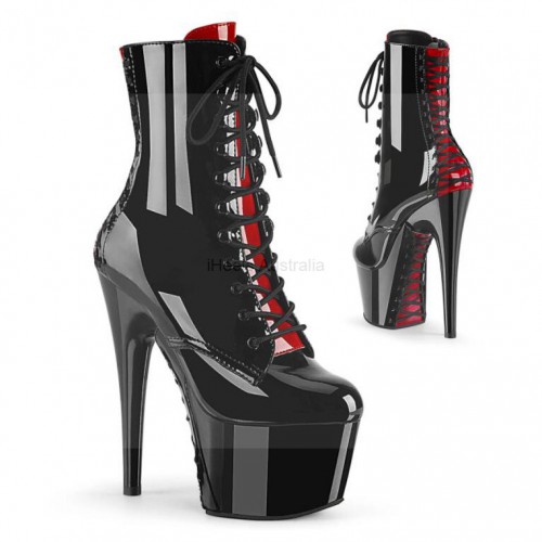 ADORE Black/Red Pole Dance Lace Up Ankle Boots 6 7 8 Inch Heel